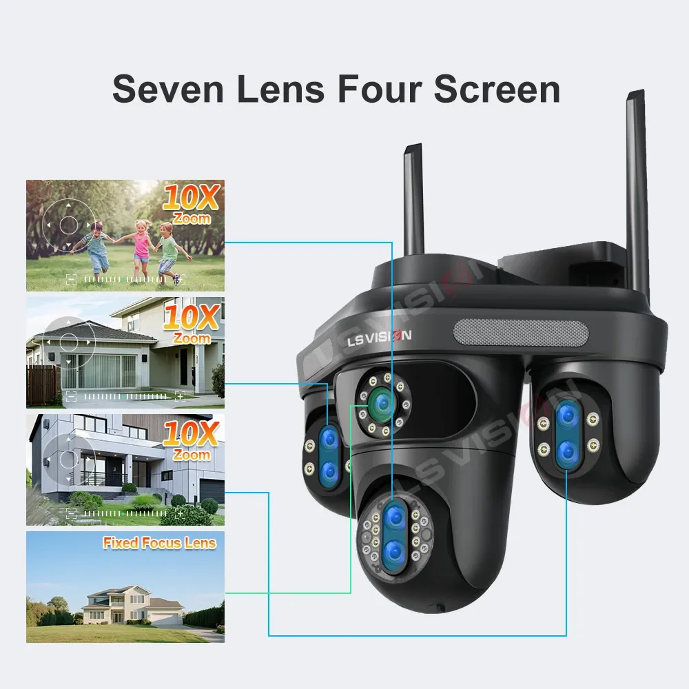 LS VISION 35MP Four Screens WiFi Security Camera Outdoor Seven Lens ...
