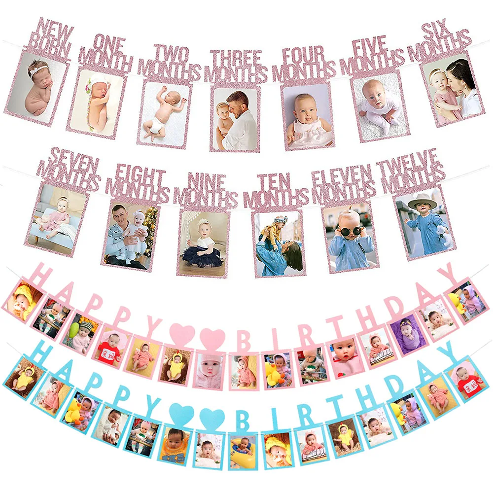 12-Months-Photo-Frame-Banner-Newborn-Garland-First-Kids-Baby-Boy-Girl ...