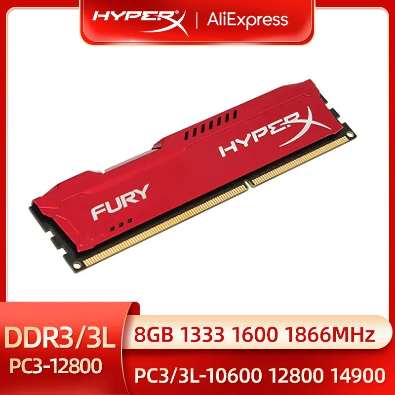 Módulo de memória Hyperx Fury Desktop, DDR3L, DDR3, 8GB, 1866MHz, 1600MHz, 1333MHz, 240Pin DIMM ...
