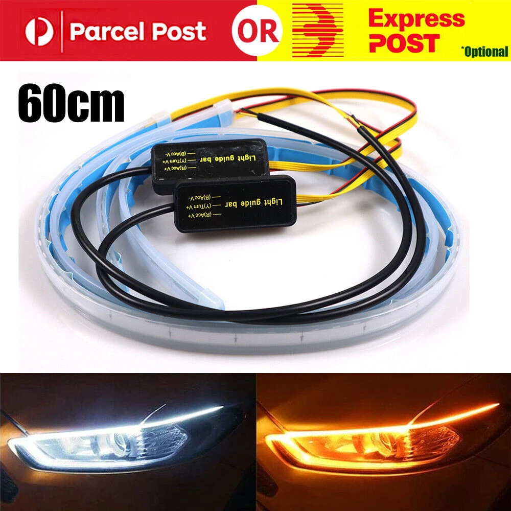 2PCS 60cm Sequential LED Strip Indicator Turn Signal DRL Daytime ...