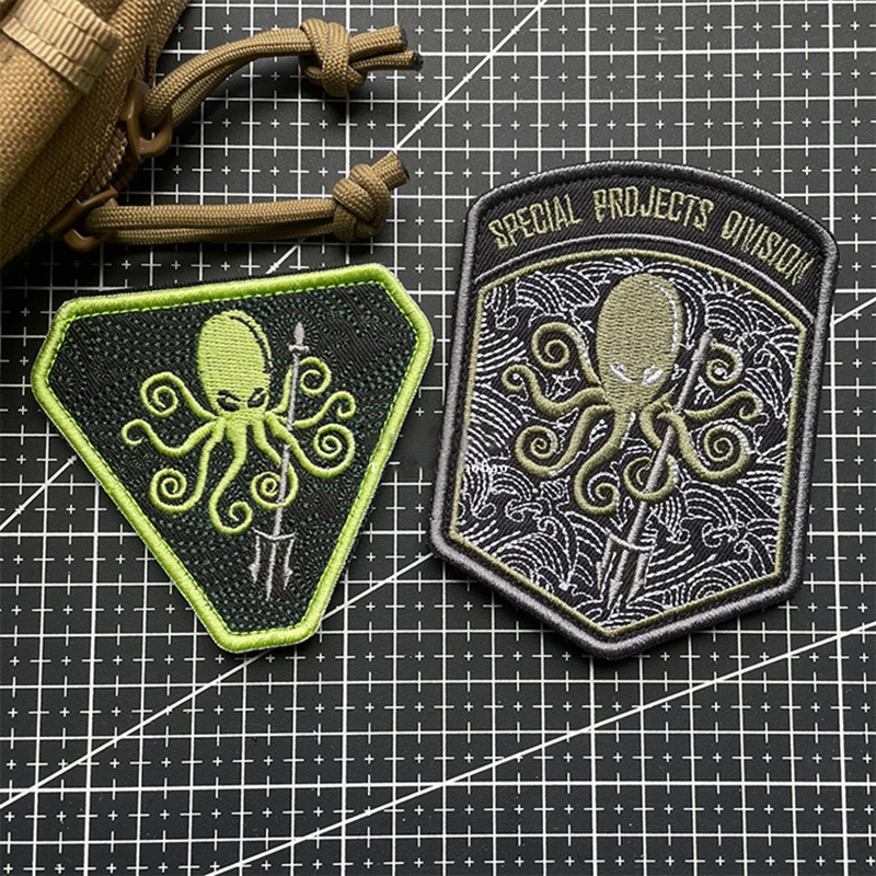 Green-Trident-Octopus-Embroidery-Patch-Special-Projects-Division-Short-Bladed-Tactical-Badges ...