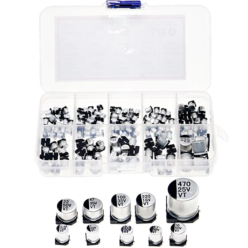 145Pcs-10-Values-SMD-0-47-to-470uF-16V-25V-35V-50V-Electrolytic ...