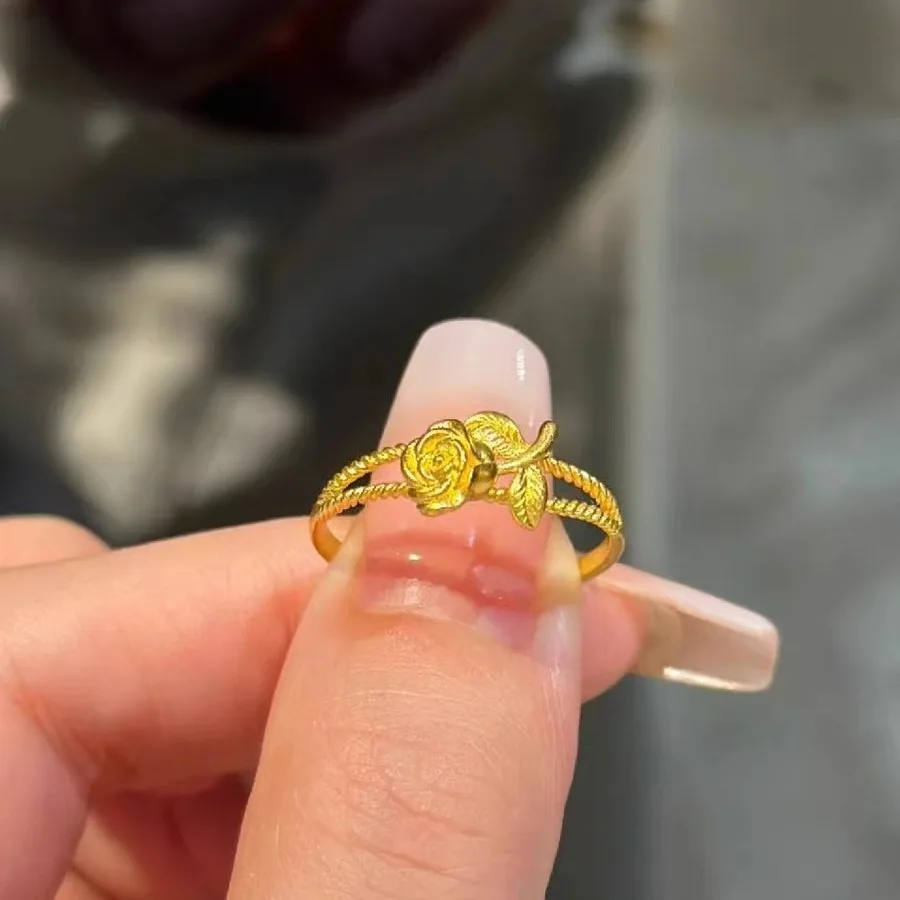 Yellow-gold-rose-ring-Women-s-super-gentle-gold-animation-with-the-same ...