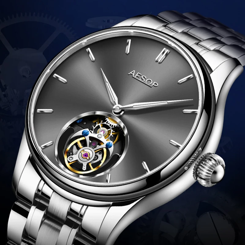 AESOP 100% Real Flying Tourbillon Skeleton Watch for Men Hollow ...