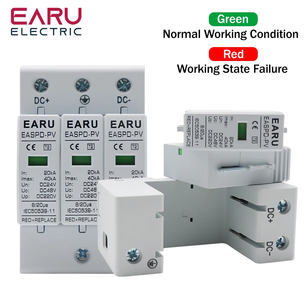 Earu EASPD-PV SPD surge protection device low voltage lightning arrester for homes 2P 3P surge ...