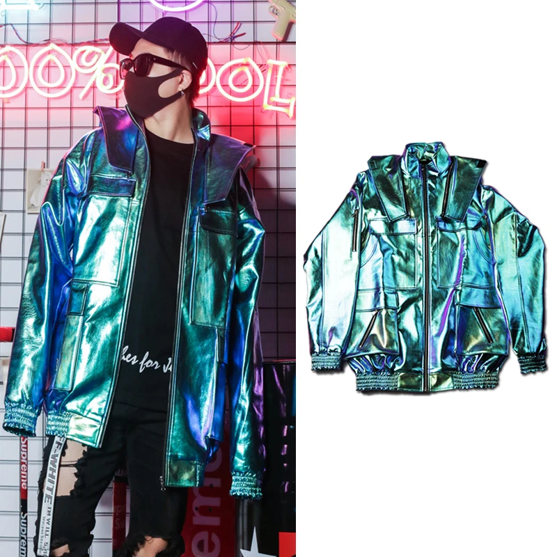 Male-Hip-Hop-Dance-Clothes-Laser-Green-Jacket-Singer-Performance-Stage ...