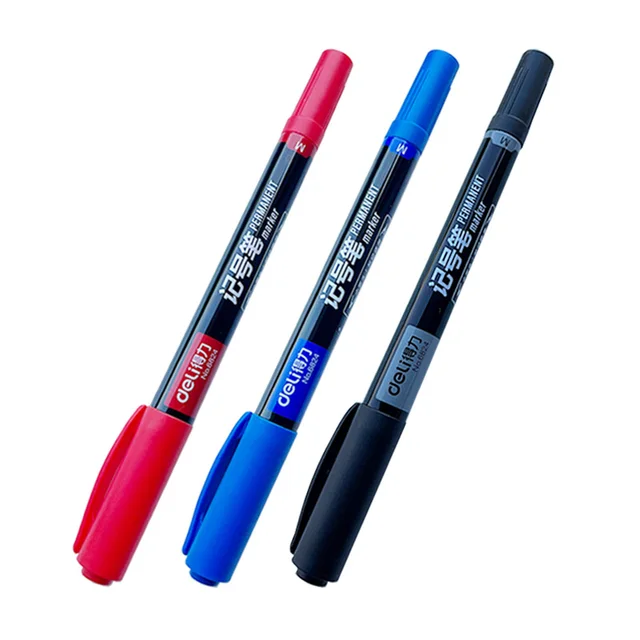 3Pc Permanent Markers Black Blue Red Double Headed Marker Pen for Paper ...
