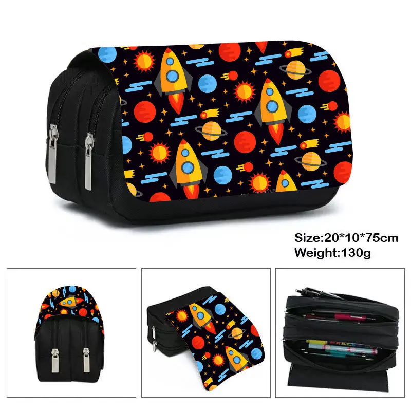 Astronaut-Canvas-Spacious-Pencil-Case-Double-Zipper-School-Pencil-Bag ...