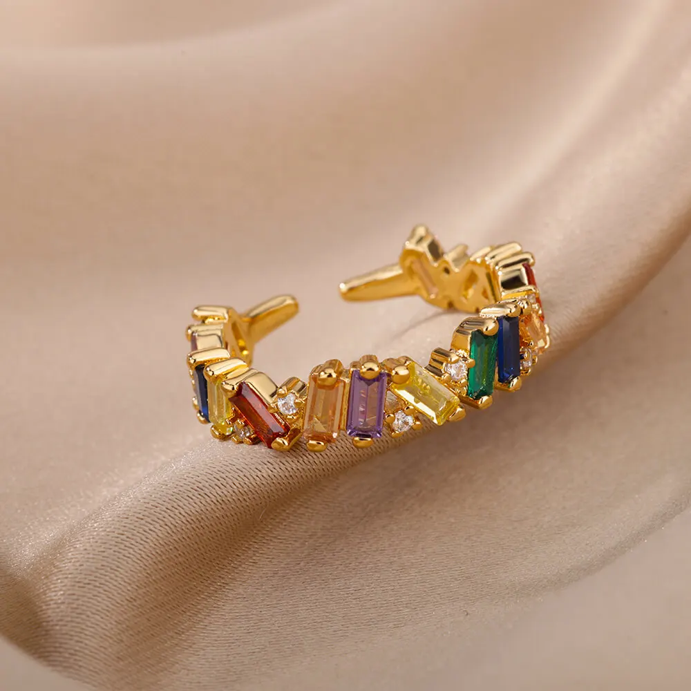 Zircon-Crystal-Stone-Rainbow-Rings-For-Women-Stainless-Steel-Gold-Color ...
