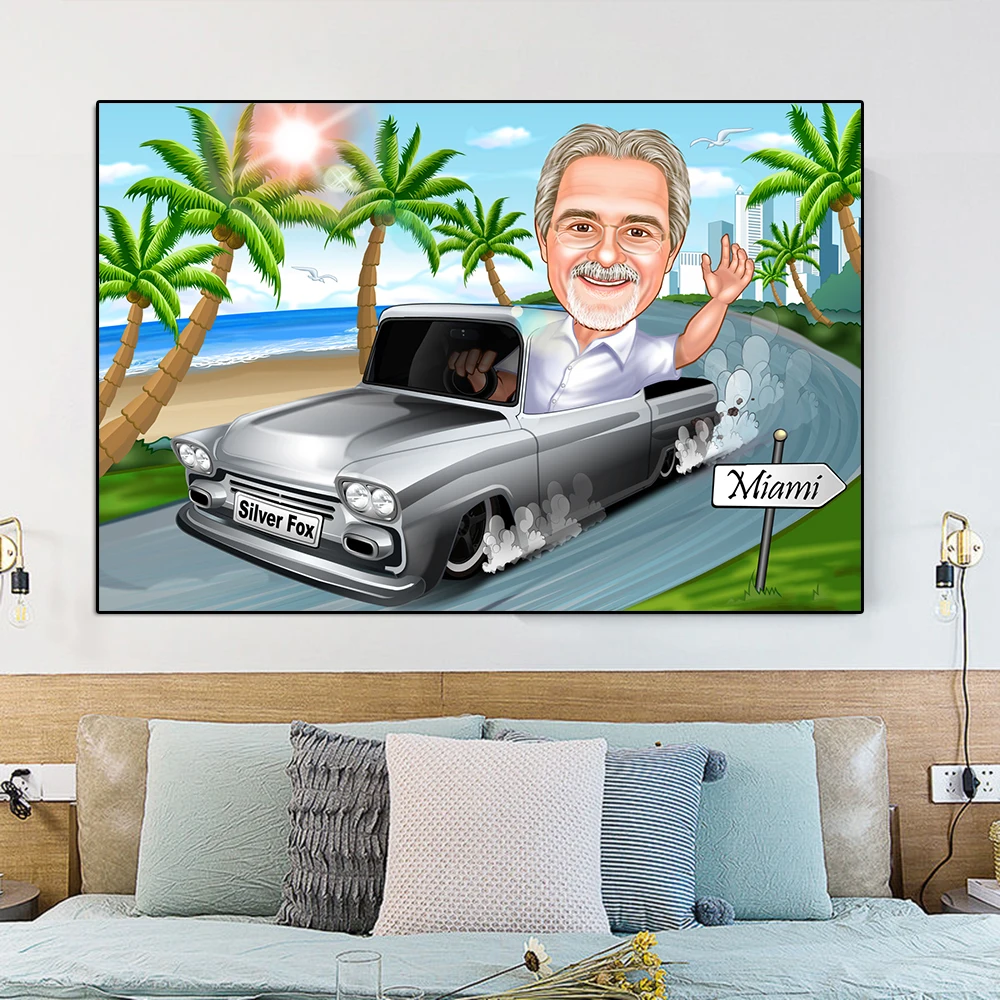 Personalized-Cartoon-Racer-Portrait-Canvas-Painting-Luxury-Sport-Car ...
