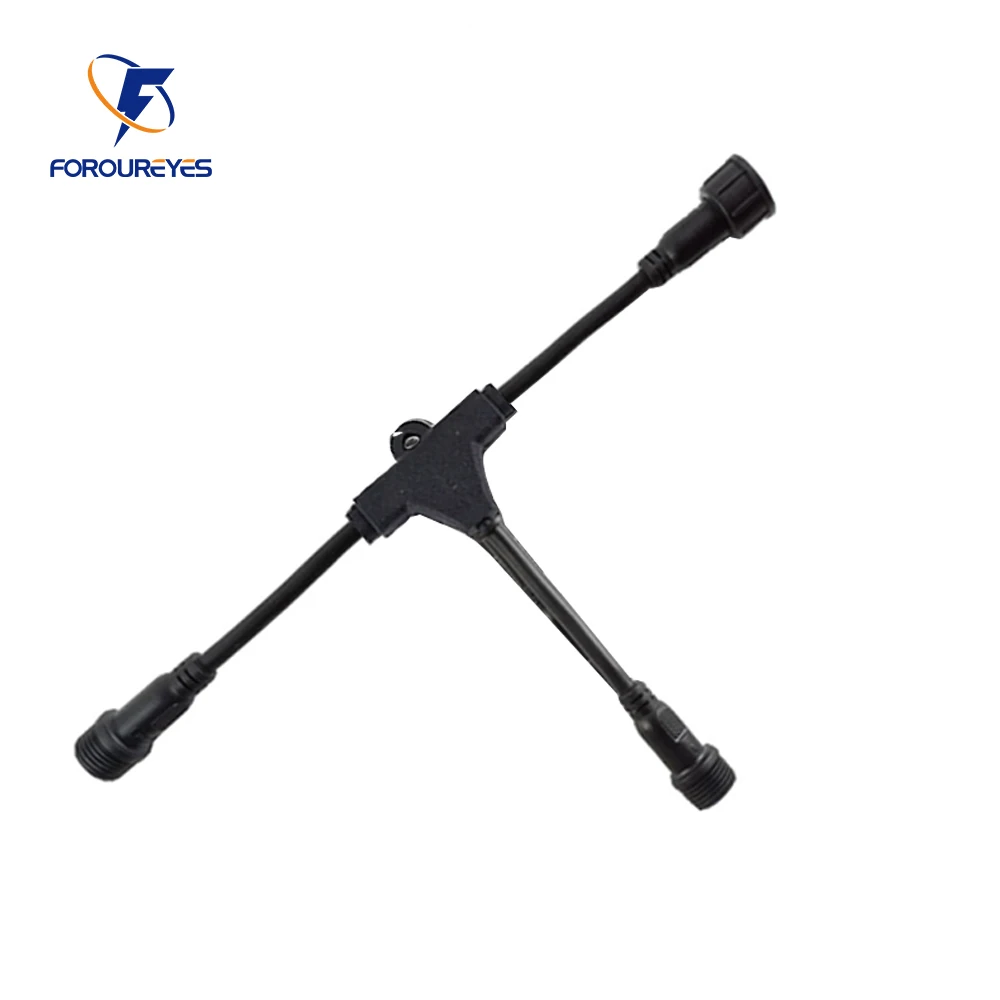 T-shaped-Waterproof-Connector-2pin-2-Male-Ends-1-Female-Black-Round-VDE ...