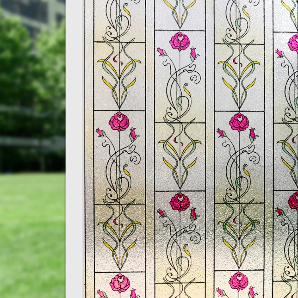 Static Cling Rose Window Film Embossed Frosted Stained Glass Films for ...