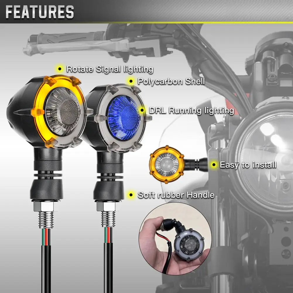 2pcs Motorcycle Led Turn Signal 12v Retro Dual color Signal Indi cator ...