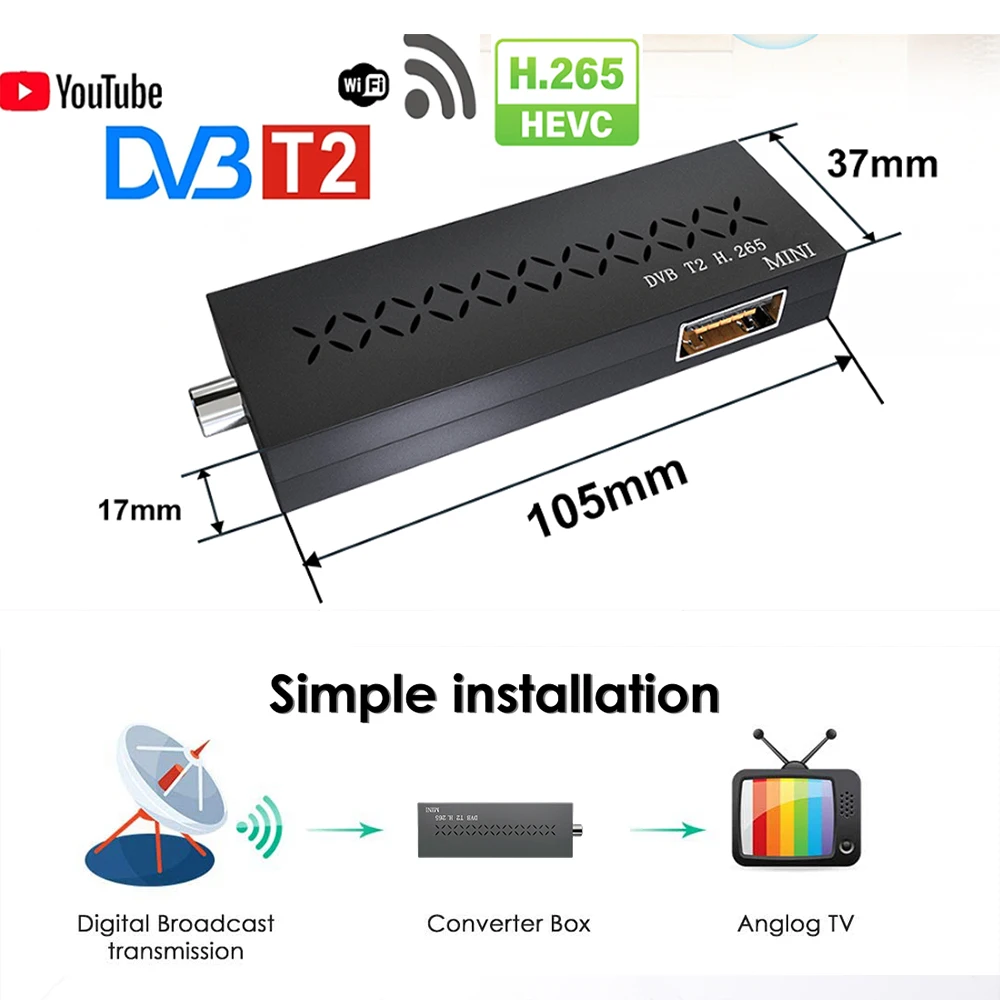 Récepteur-décodeur,Décodeur HD DVB-T2mini pour télévision numérique, récepteur terrestre, H.265 ...