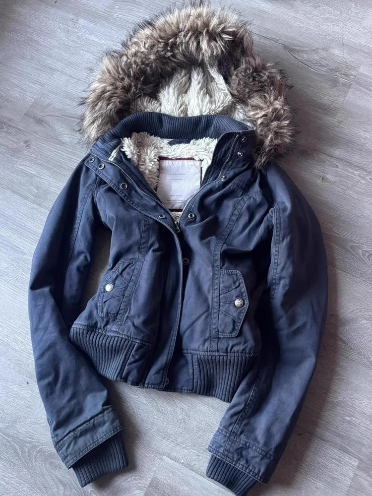 Womens Y2K New Casual Warm Winter Jacket Thick Padded Insulated Design ...