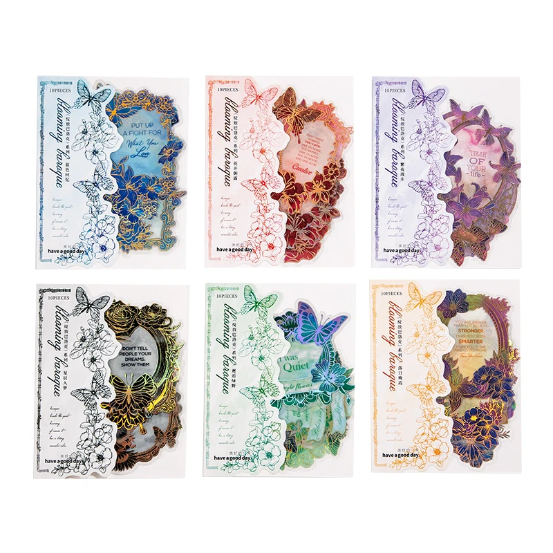 NEDIE-20pcs-pack-Stickers-Flower-Frame-Collage-Sticker-Laser-Gold ...