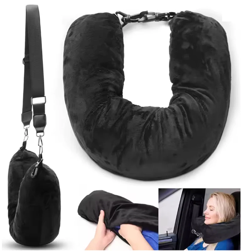 Travel Neck Pillow With Fillable Clothing U-Shaped Pillowcase Velvet ...
