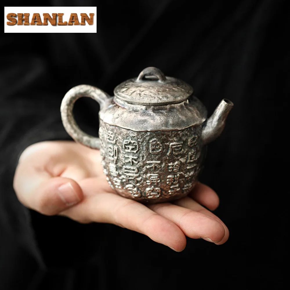 Handmade Gilt Silver Heart Sutra Teapot Japanese Coarse Pottery Pot Tea ...