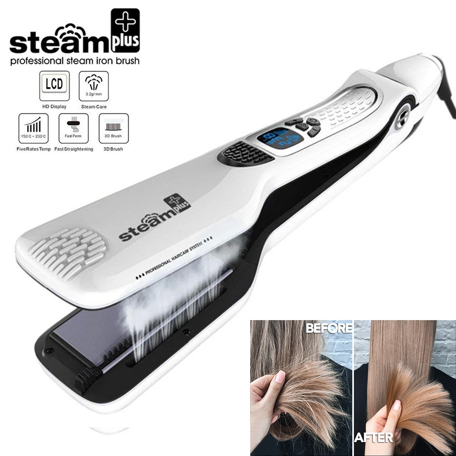 Professional Hair Straightener Steam Electric Hair Hot Comb Dual ...