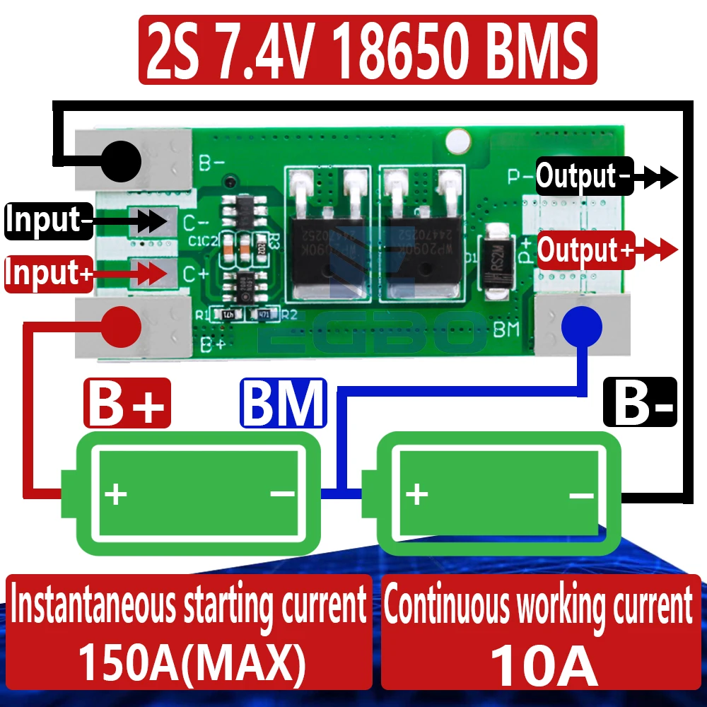 2S 7.4V 8.4V 10A 18650 Lithium Battery Protection Board Peak Current ...