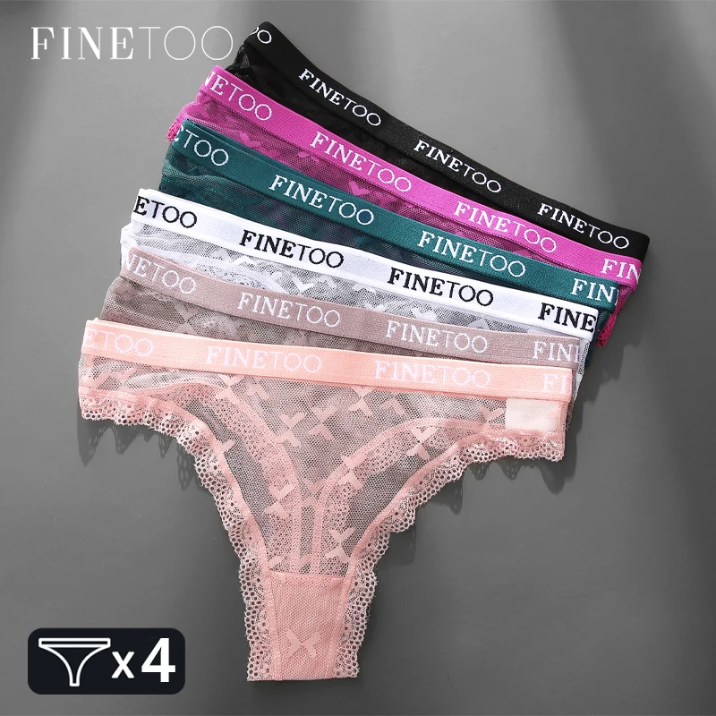 FINETOO-4PCS-Lace-Hollow-Out-Underwear-Women-s-Panties-Sexy-Low-Waist-Breathable-Thongs-Female ...