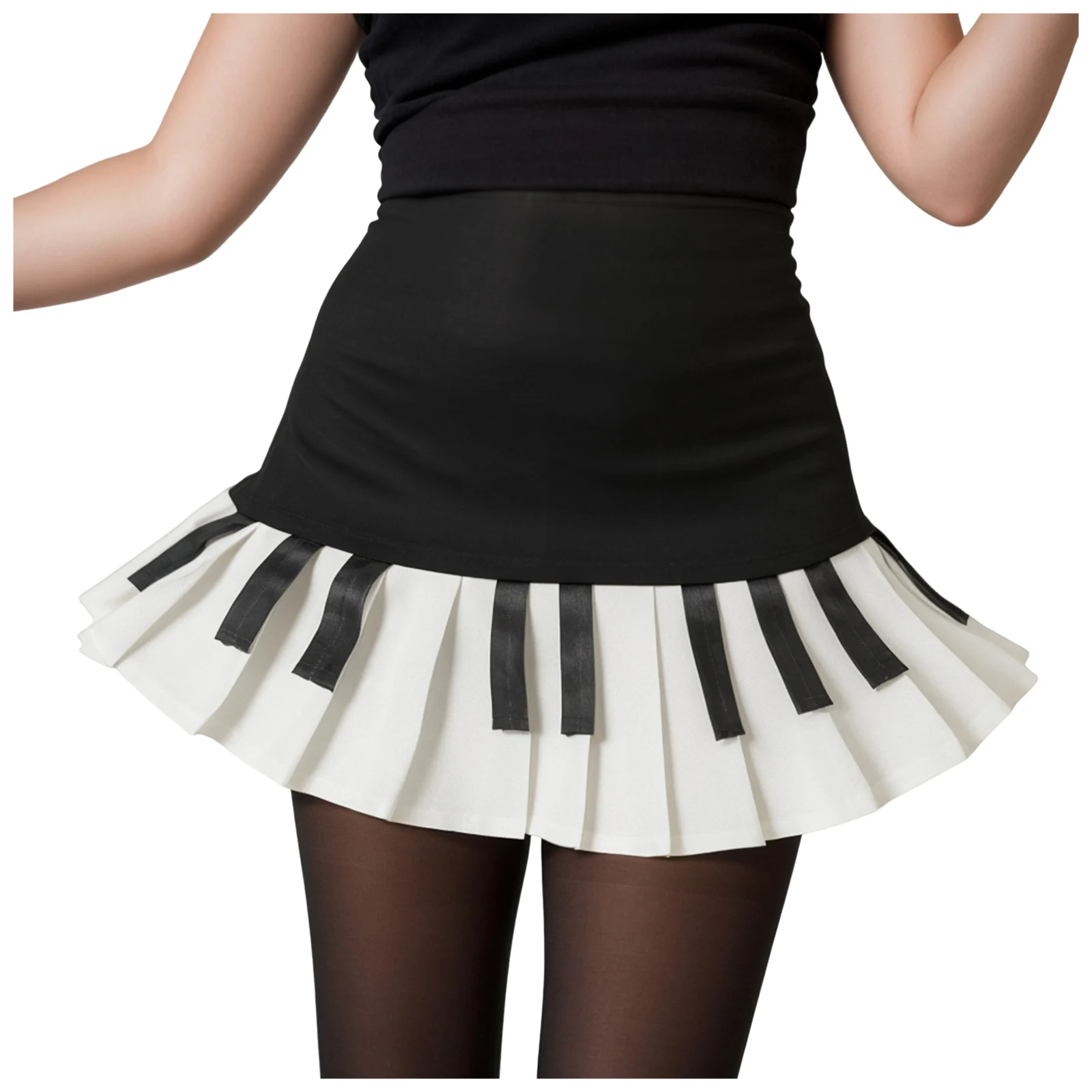 Women Piano Mini Skirts Y2K Aesthetic Black White Spliced Short Skirt ...