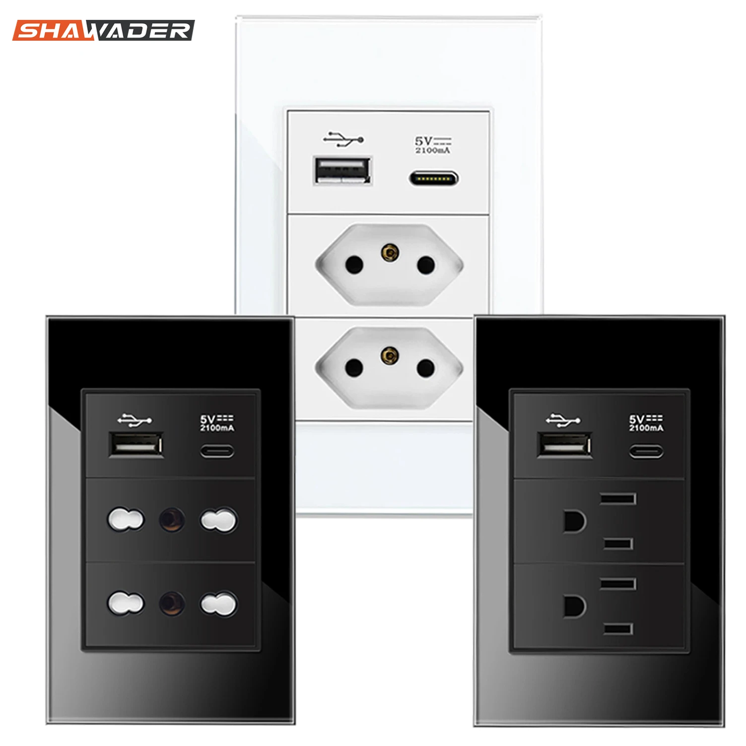 Shawader US/Italy/Chile/20A Brazil Plug Wall Sockets USB Type C Outlets ...