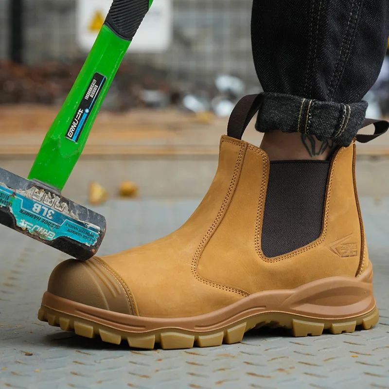 Wheat-Nubuck-leather-safety-boot-PU-TPU-outsole-no-Lace-Steel-Toe ...