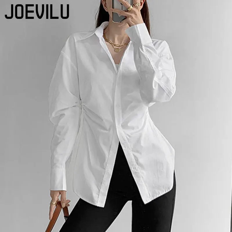 JOEVILU White Shirt Women’s Waist-defining Blouse Slim Fit Long Sleeve ...