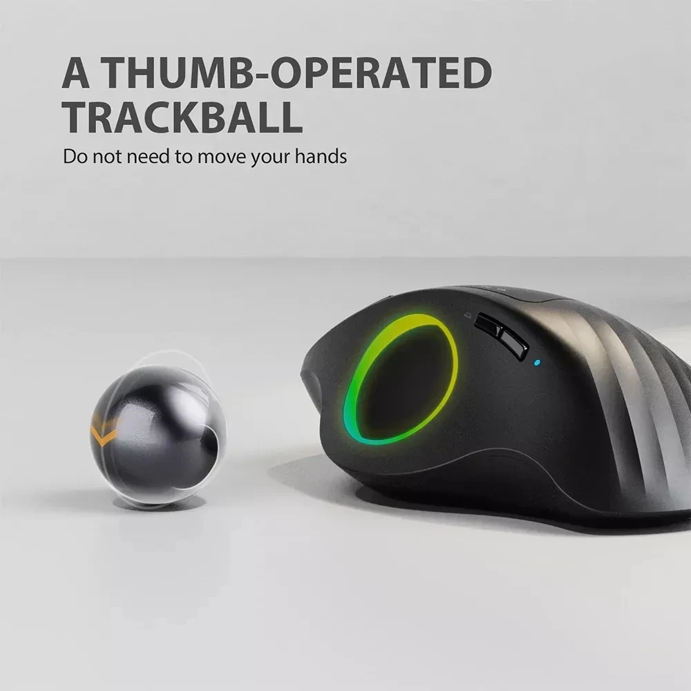 ProtoArc RGB Wireless EM01 Trackball Mouse 2.4G Bluetooth Ergonomic ...