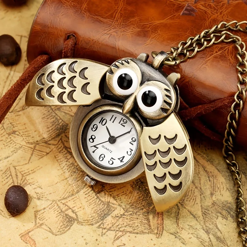 New Bronze Owl Creative Pocket Watch Retro Popular Display Quartz ...