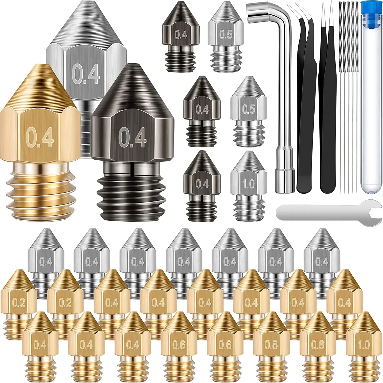 32PCS-3D-Printer-Nozzle-Stainless-Steel-and-Brass-Compatible-with-Mk8 ...