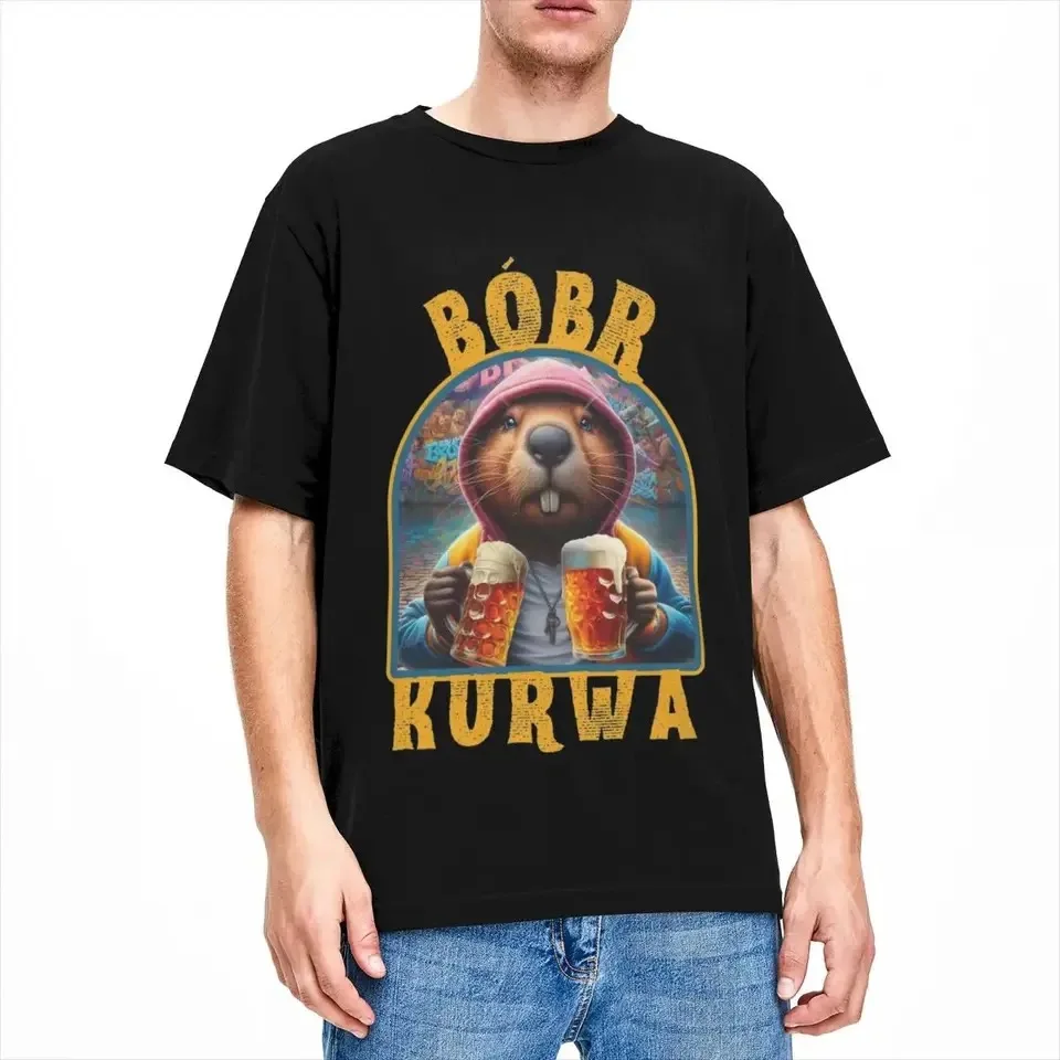 Beaver-Bobr-Kurwa-Drinking-Beer-Men-Women-s-T-Shirts-Funny-Bober-Bobrze ...