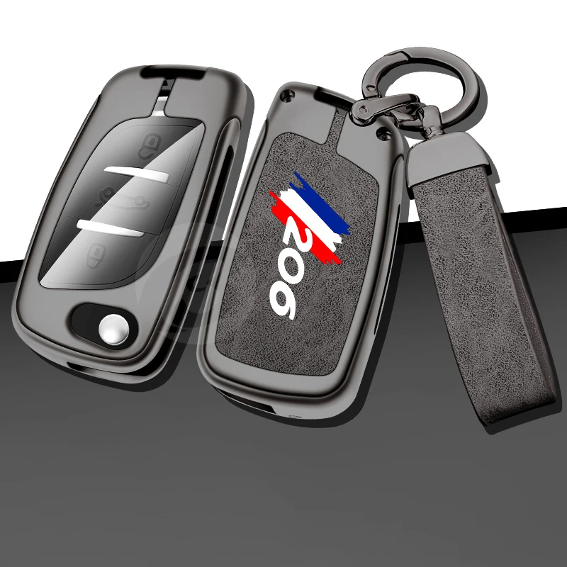 Zinc-Alloy-Leather-Car-Remote-Key-Case-Cover-Holder-Shell-for-Peugeot ...