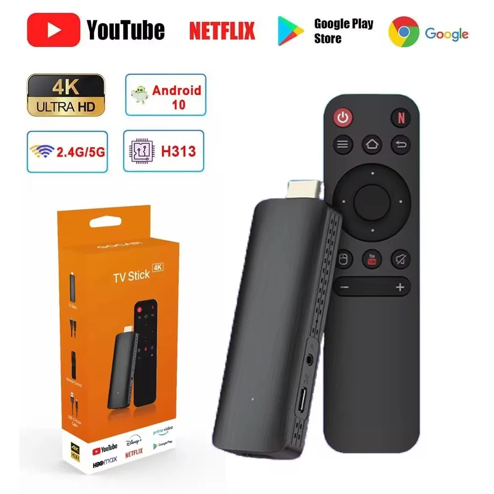 H313 TV Stick HDR Set Top OS 4K 1080P WiFi 6 2.4/5.8G Android 10 Smart ...