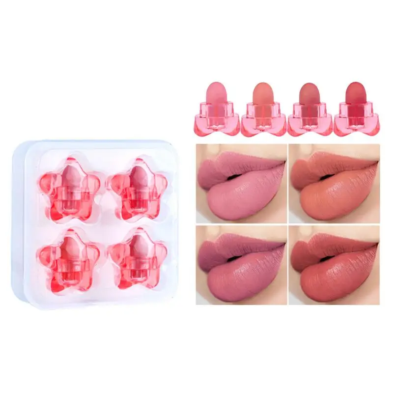 4 Color Matte Lipsticks Set Cute Mini Star Capsuleslipstick ...