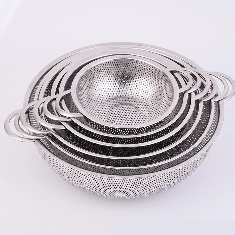 stainless-steel-round-hole-basket-fruit-drain-rice-Mesh-Sifter-Colander ...