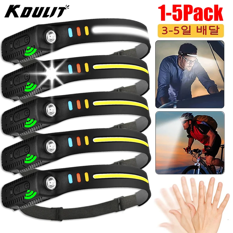 신제품 업그레이드 Led 센서 헤드램프 USB 충전식 Led 헤드라이트 18650, 강력한 캠핑 낚시 헤드라이트 내장 배터리 ...