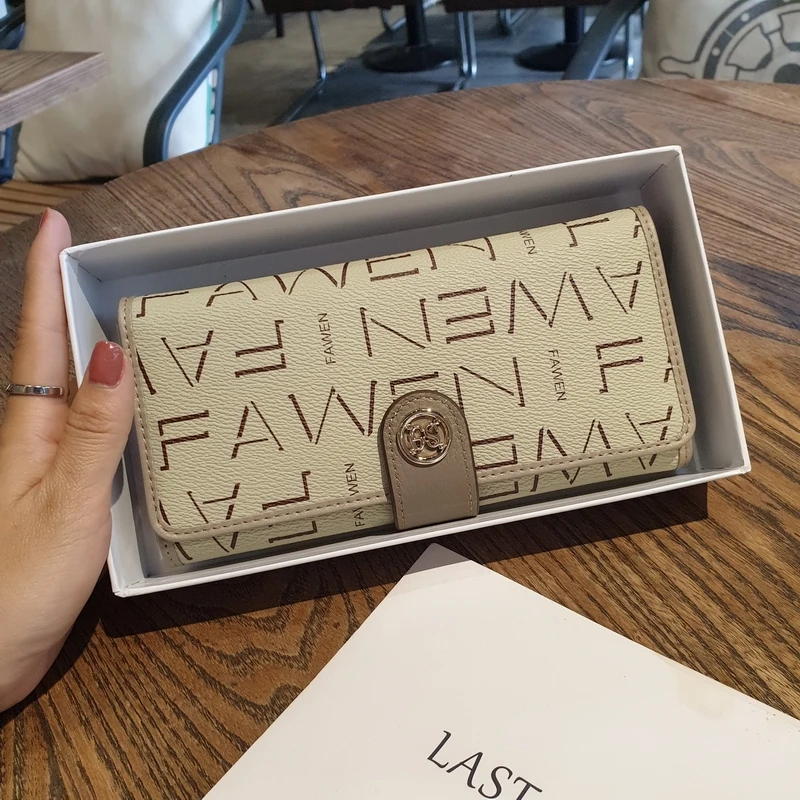 New-Genuine-Leather-Women-Wallets-Letter-Print-Long-Wallet-First-Layer ...