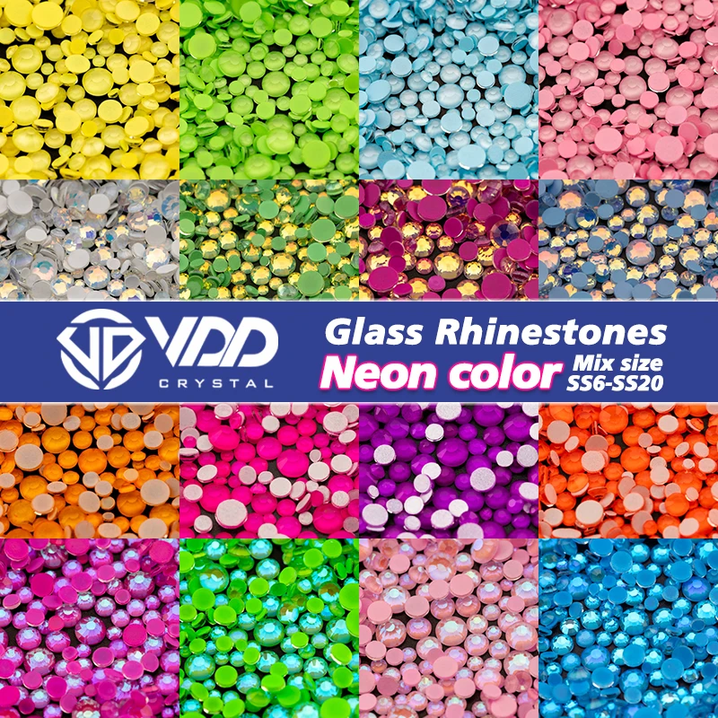 VDD-Mix-Size-SS6-SS20-Glass-Rhinestones-Crystal-Neon-Color-High-Quality ...