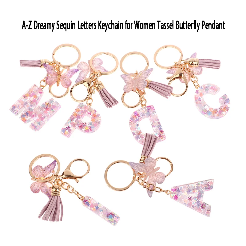 A-Z-Dreamy-Sequin-Letters-Keychain-For-Women-Tassel-Butterfly-Pendant ...