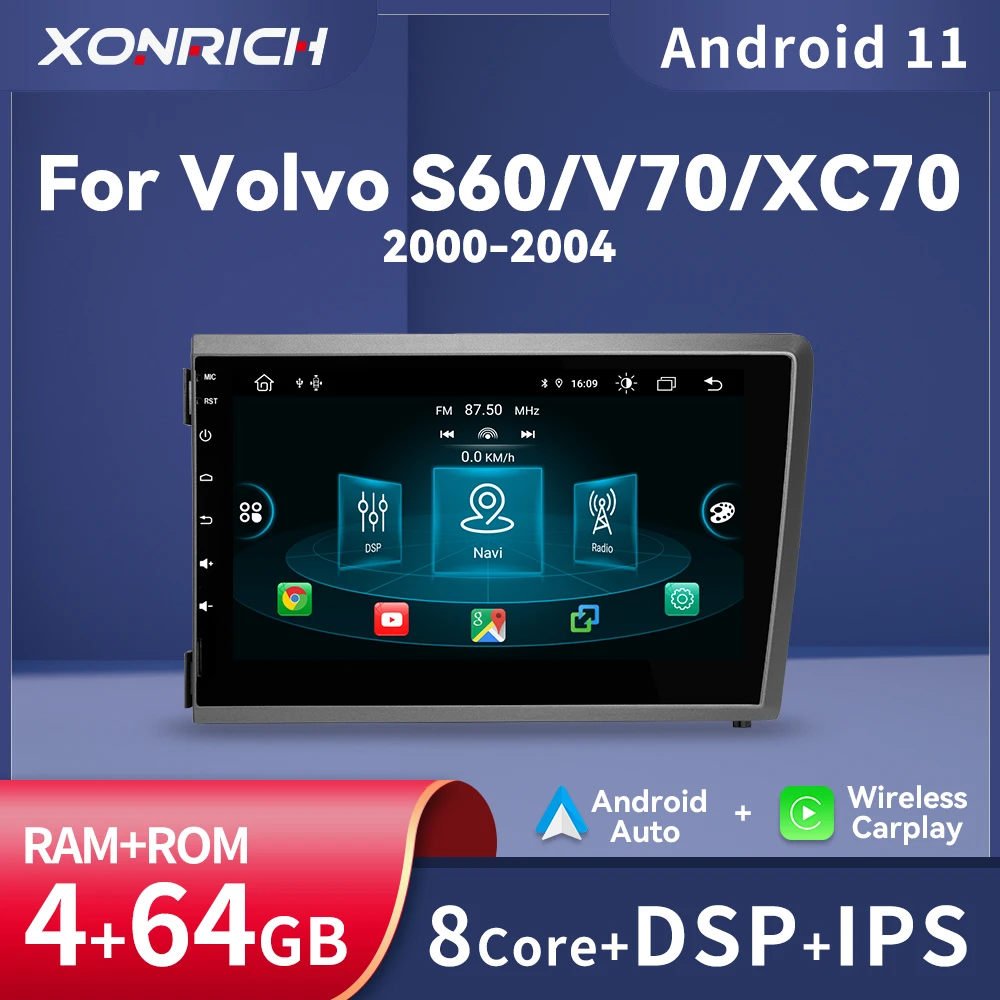 Wireless Carplay 2Din Android 11 Car Radio Player For VOLVO S60 V70 XC70 XC90 2000 2001 2002 ...