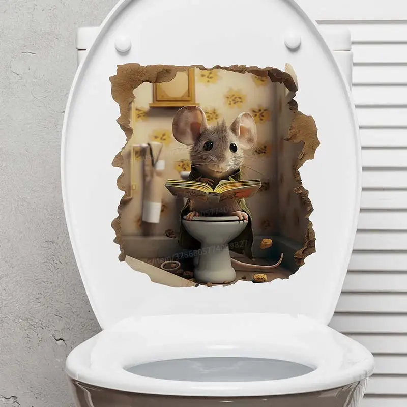 Cartoon Mouse Toilet Animal Wall Sticker Self-Adhesive Home Decor For ...