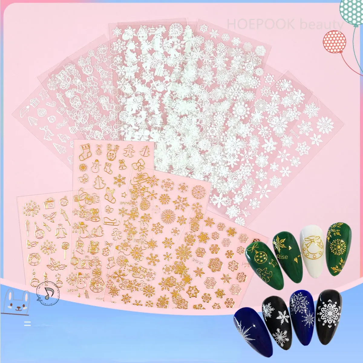 1Ps-Christmas-Nail-Stickers-Embossed-3D-Press-On-Nail-Sticker-Hot-Gold ...