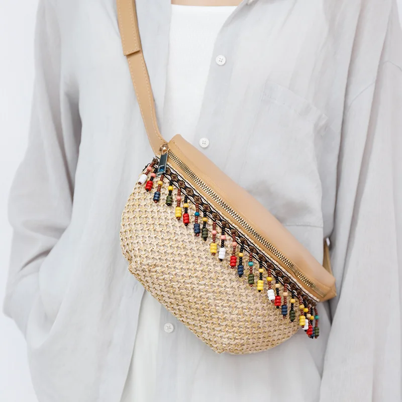 Straw-Bag-Packs-for-Women-Tassels-Weaving-Fanny-Packs-Female-Waist-Bags ...