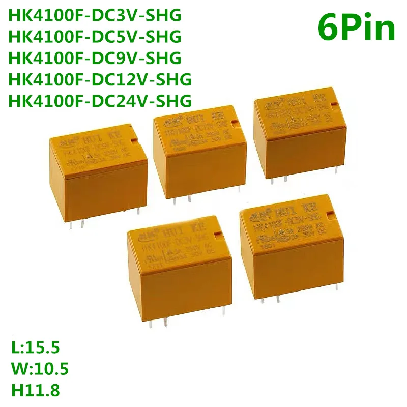 10 pz relè HK4100F-DC12V-SHG HK4100F-DC5V-SHG 6 pin 3A 3V / 5V / 9V ...