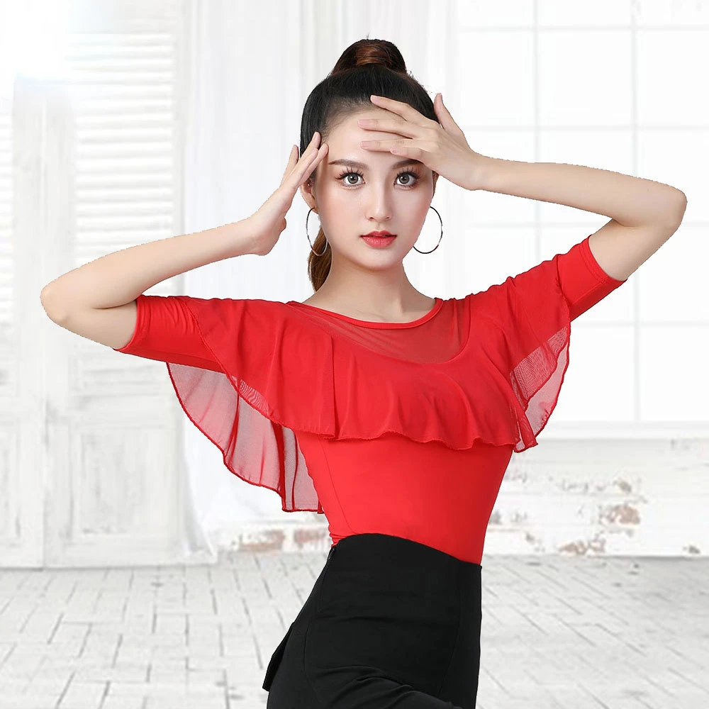 Waltz-Costume-Women-Ruffles-Ballroom-Dancing-Latin-Dance-Top-Crew-Neck ...