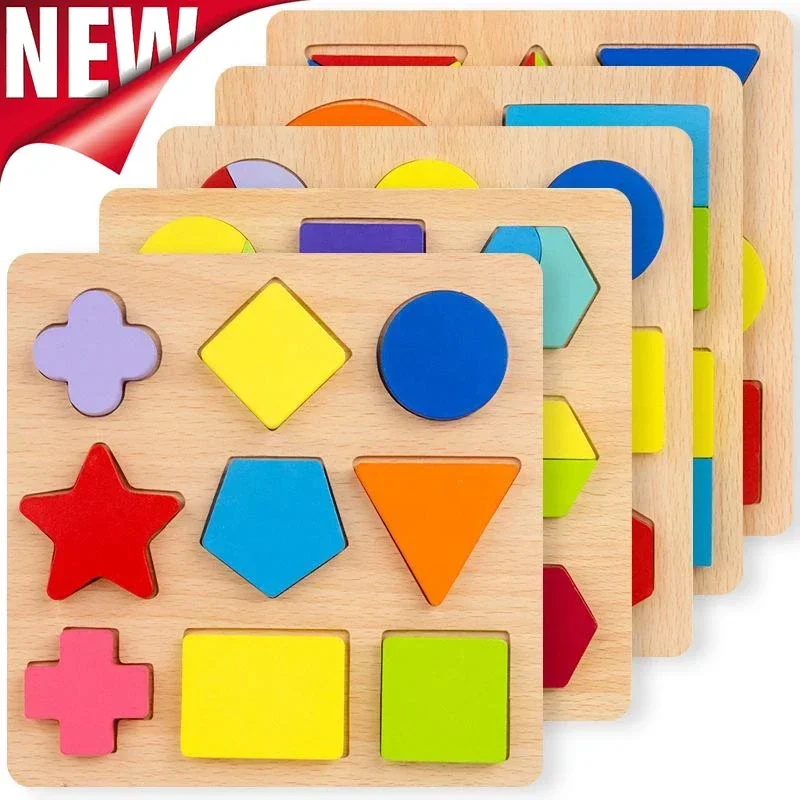 Wooden-Geometric-Shapes-Puzzle-For-Children-Kids-Sorting-Math-Bricks ...