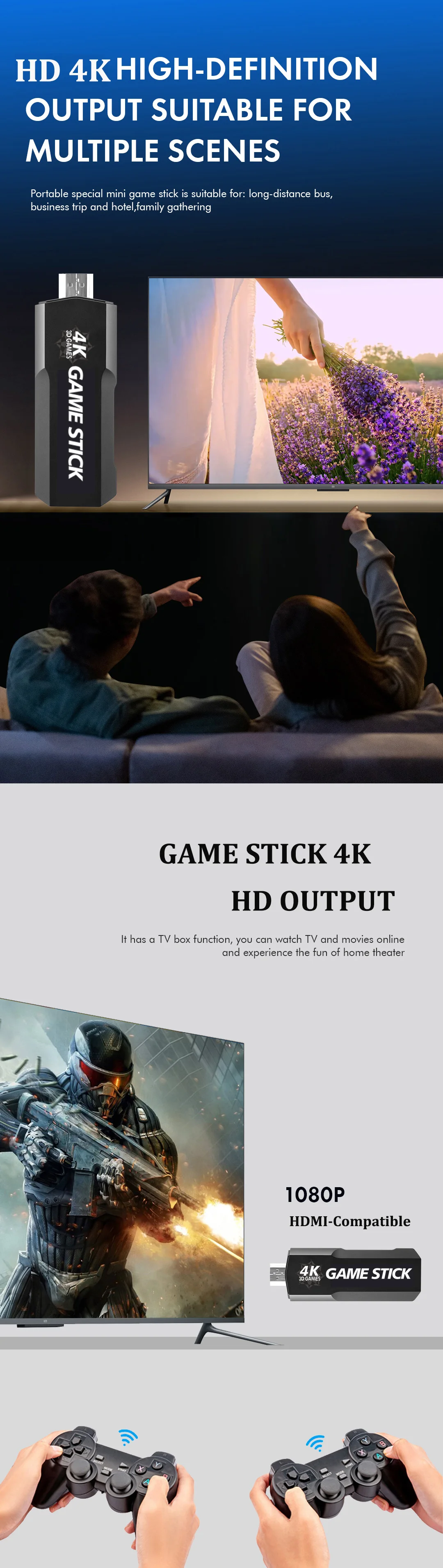 Generic GD10 Game Stick Retro Video Game Consoles Mini 4K HD Gaming ...