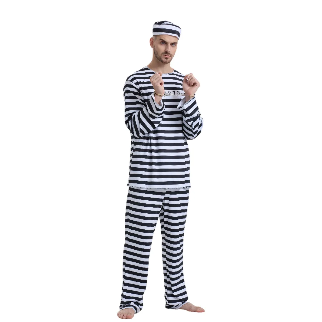 Adult Prisoner Halloween Costume Women Men Jail Costume Jumpsuit ...